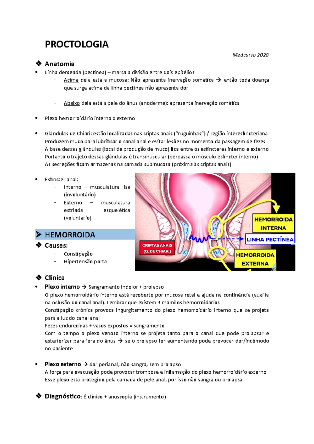 Proctologia - .... - PROCTOLOGIA Medcurso 2020 Anatomia Linha denteada ...