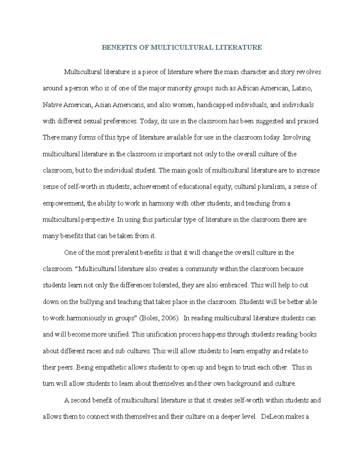 Benefits OF Multicultural Literature - BENEFITS OF MULTICULTURAL ...