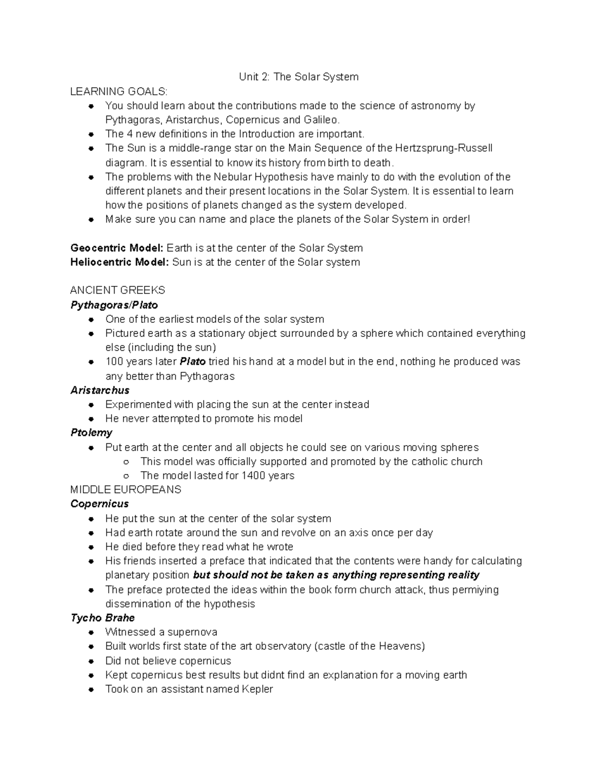 Unit 2 The Solar System - lecture notes - Unit 2: The Solar System ...