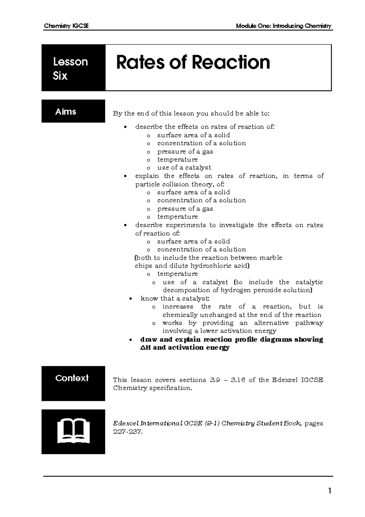 Ch I06 Rates of Reaction TMA B 0817 - Chemistry IGCSE Module One ...
