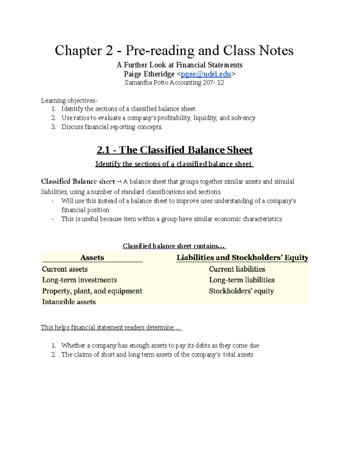 Chapter 2 - Pre-reading - Chapter 2 - Pre-reading and Class Notes A ...