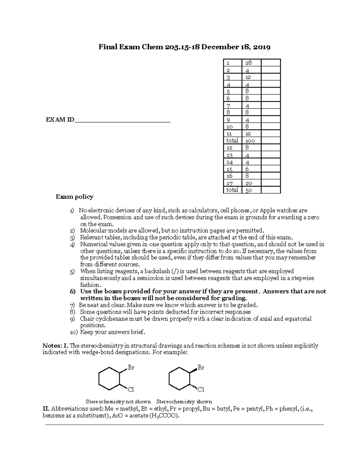 Final Exam 2019 key - Falzone Fall 2022 - Final Exam Chem 205-18 ...