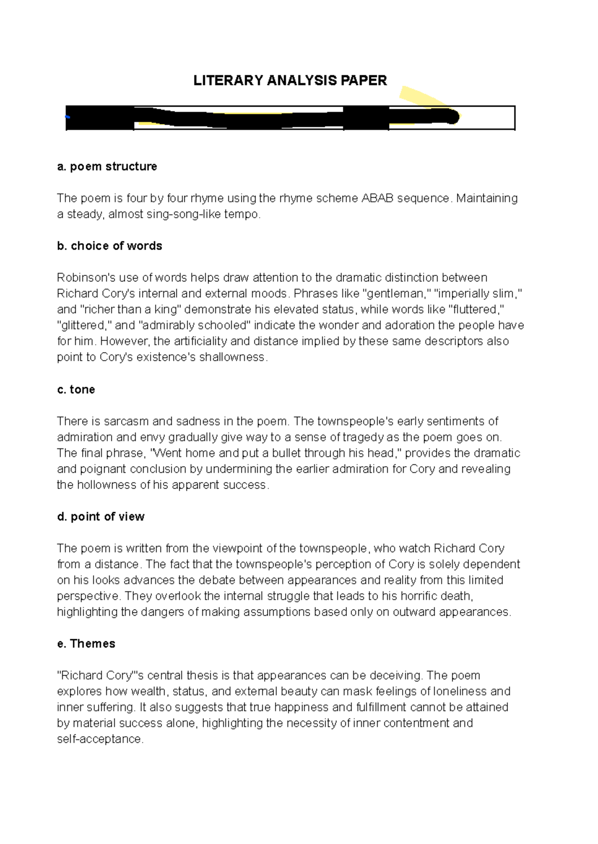 Literary Analysis 4309 - LITERARY ANALYSIS PAPER Name Hilario, Jhakes M ...