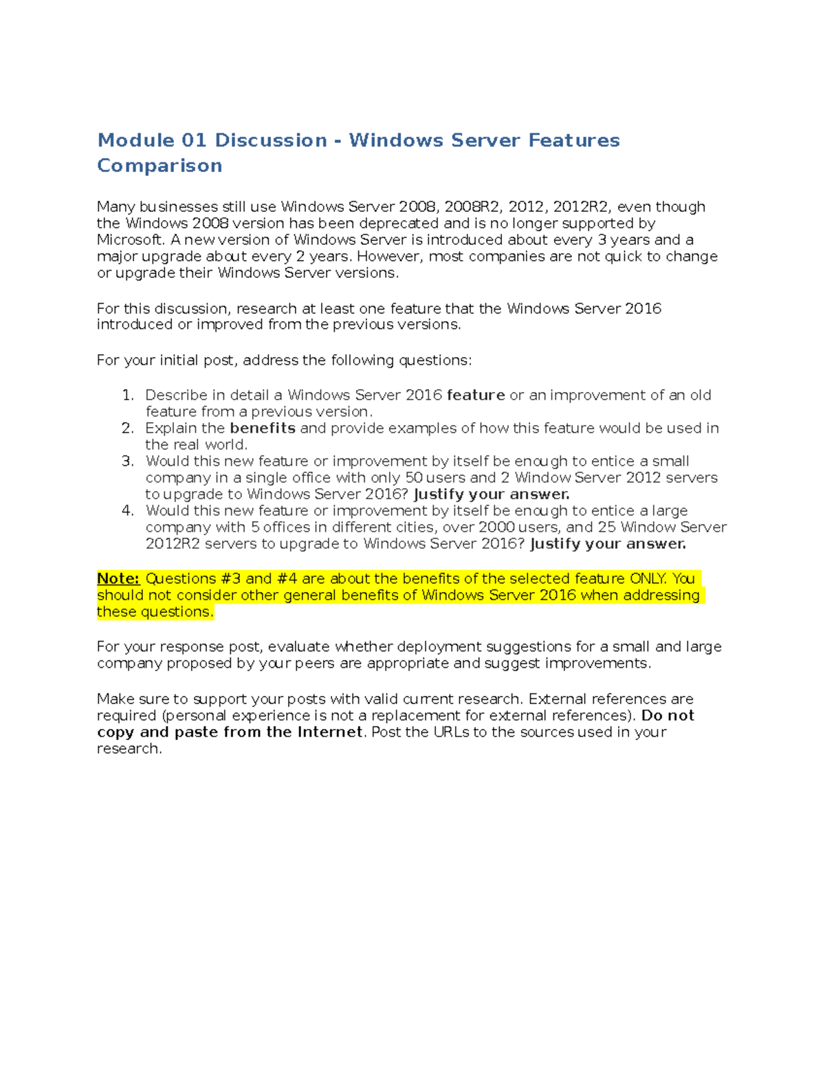 Module 01 Discussion Windows Server Features Comparison A New Version Of Windows Server Is