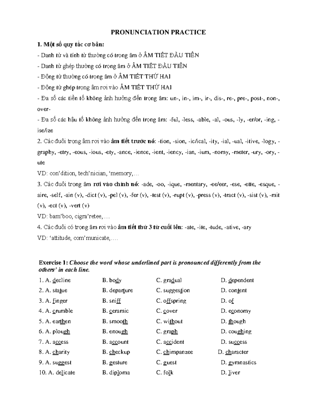 Pronunciation Practice-converted - PRONUNCIATION PRACTICE 1. Một số quy ...