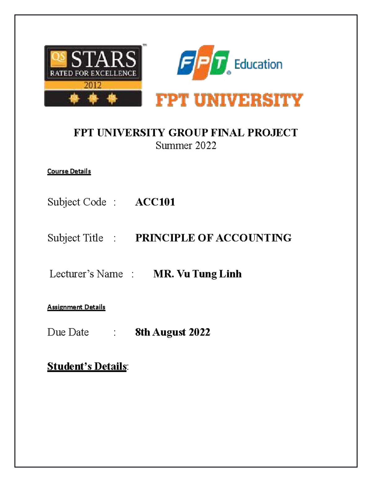 FPT University Group Final Project - FPT UNIVERSITY GROUP FINAL PROJECT ...