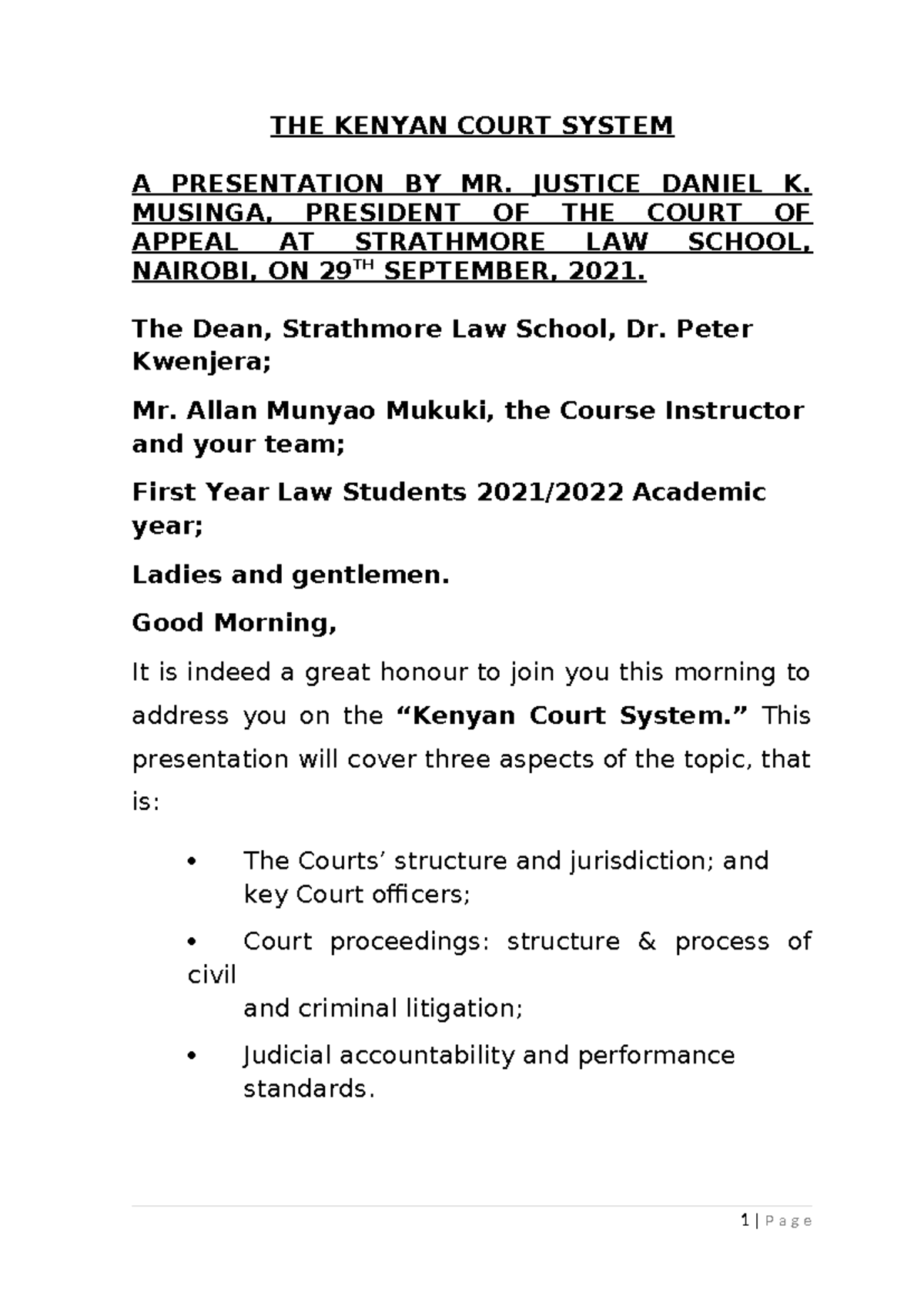 The Kenyan Court System - Guest Lecture - THE KENYAN COURT SYSTEM A ...