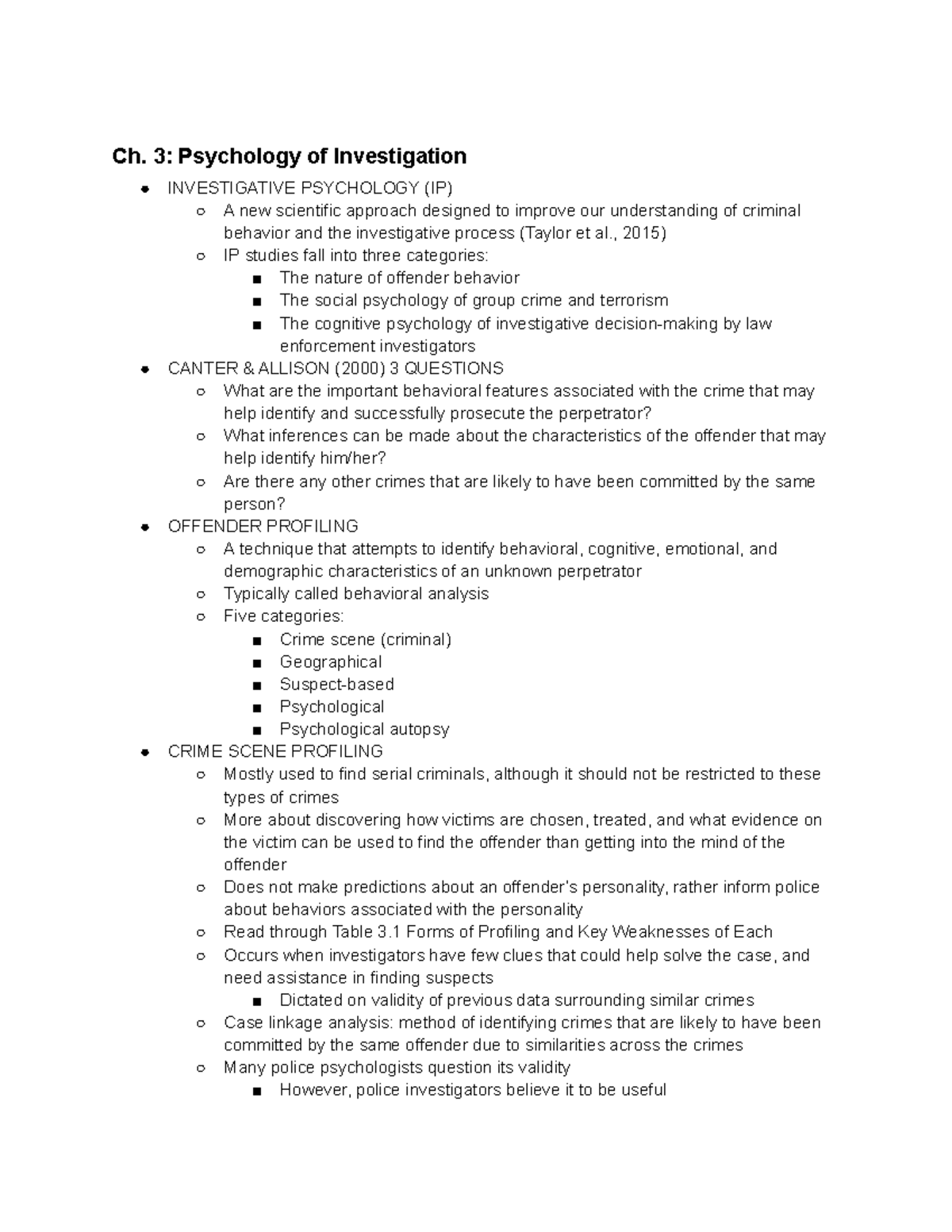 Ch. 3 - chapter 3 notes for forensic psychology - Ch. 3: Psychology of ...