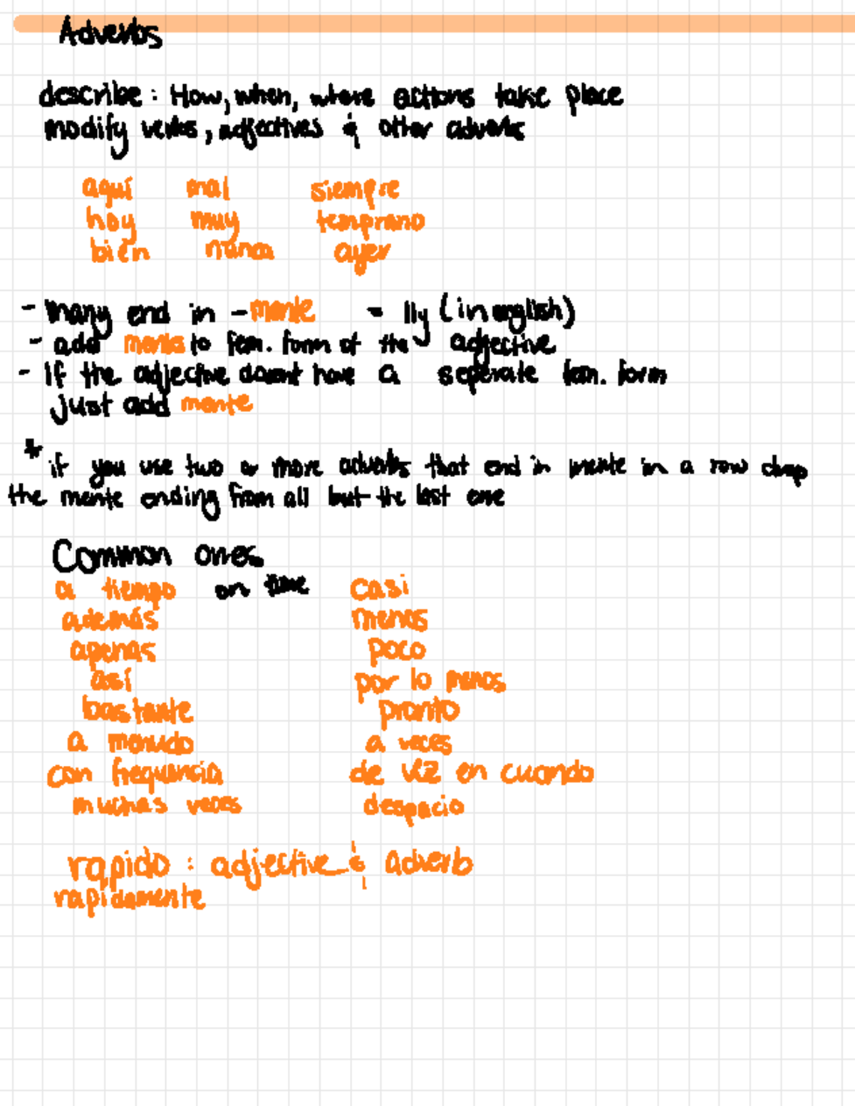 Adverbs - In class notes on grammar - Adverbs describe : How , when ...