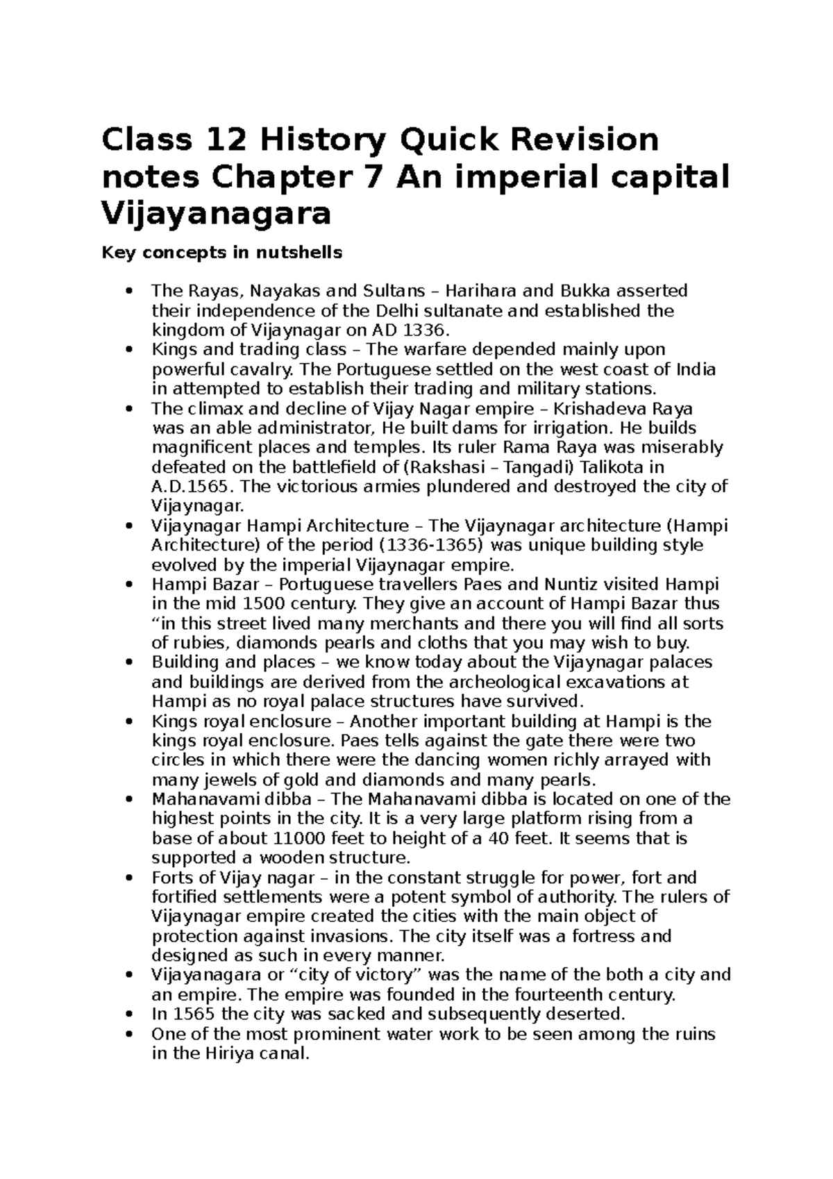 Class 12 History Quick Revision notes Chapter 7 An imperial capital ...
