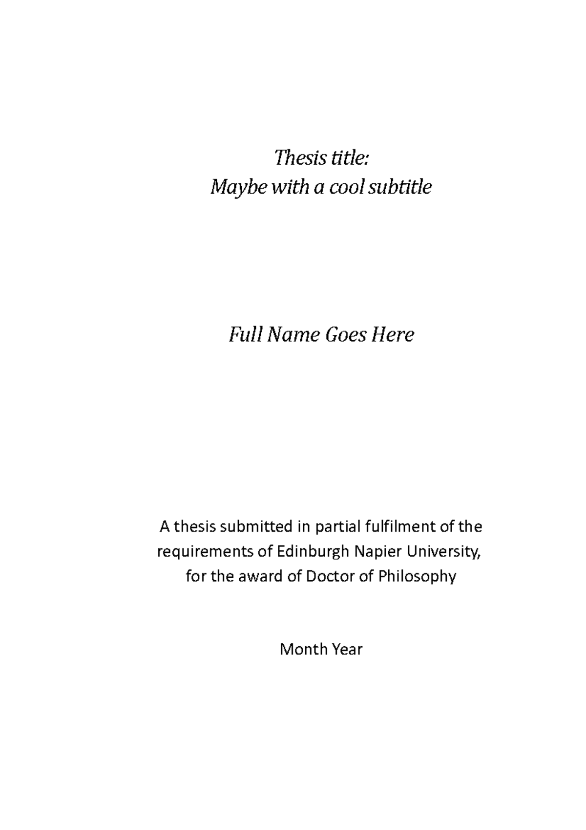 Word thesis template 2018 - Thesis title: Maybe with a cool subtitle ...