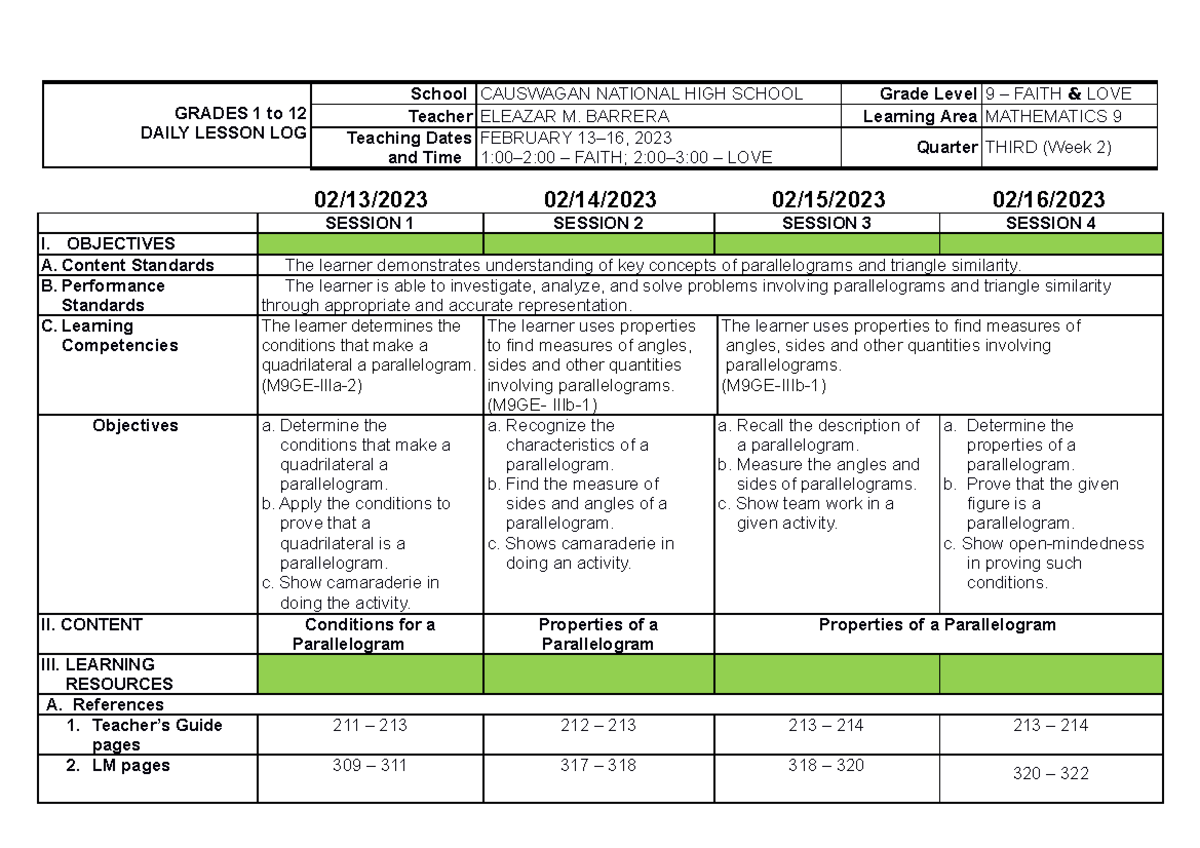 G9 DLL Q3-W2 - n/a - GRADES 1 to 12 DAILY LESSON LOG School CAUSWAGAN ...