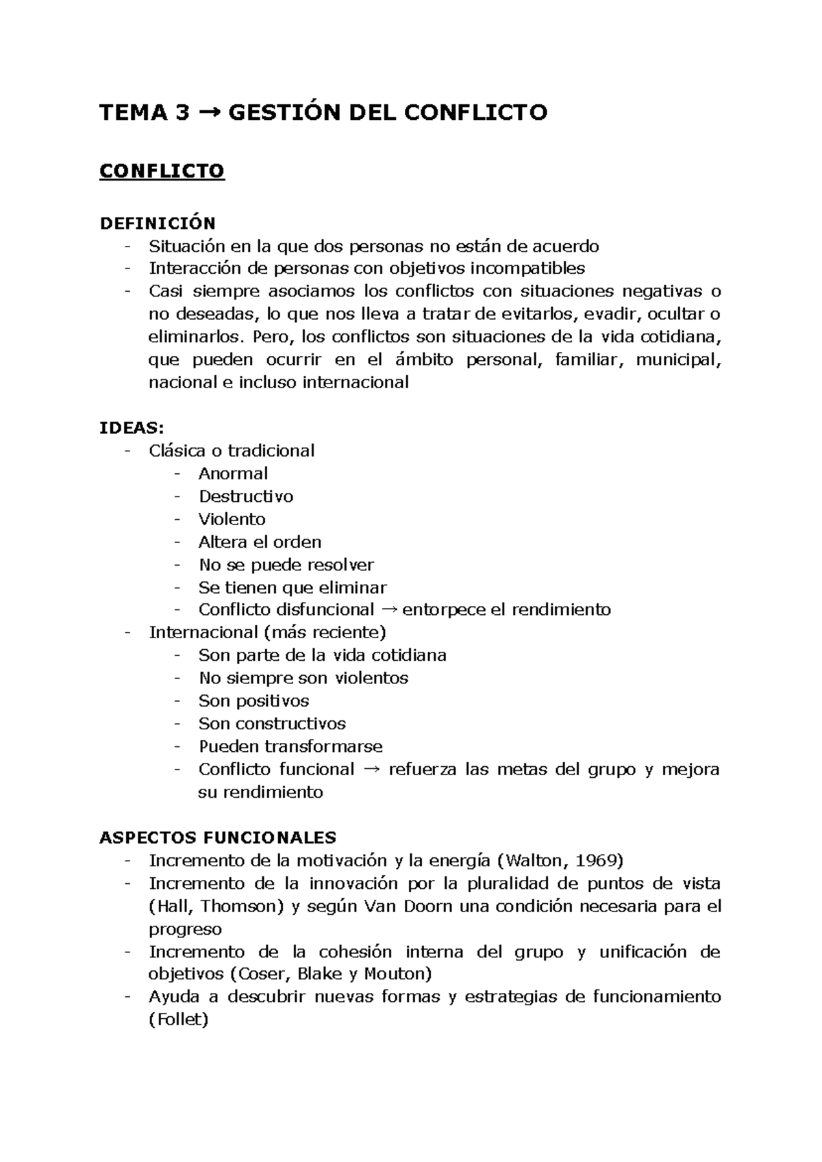 TEMA 3 gestión del conflicto - TEMA 3 → GESTIÓN DEL CONFLICTO CONFLICTO DEFINICIÓN Situación en ...