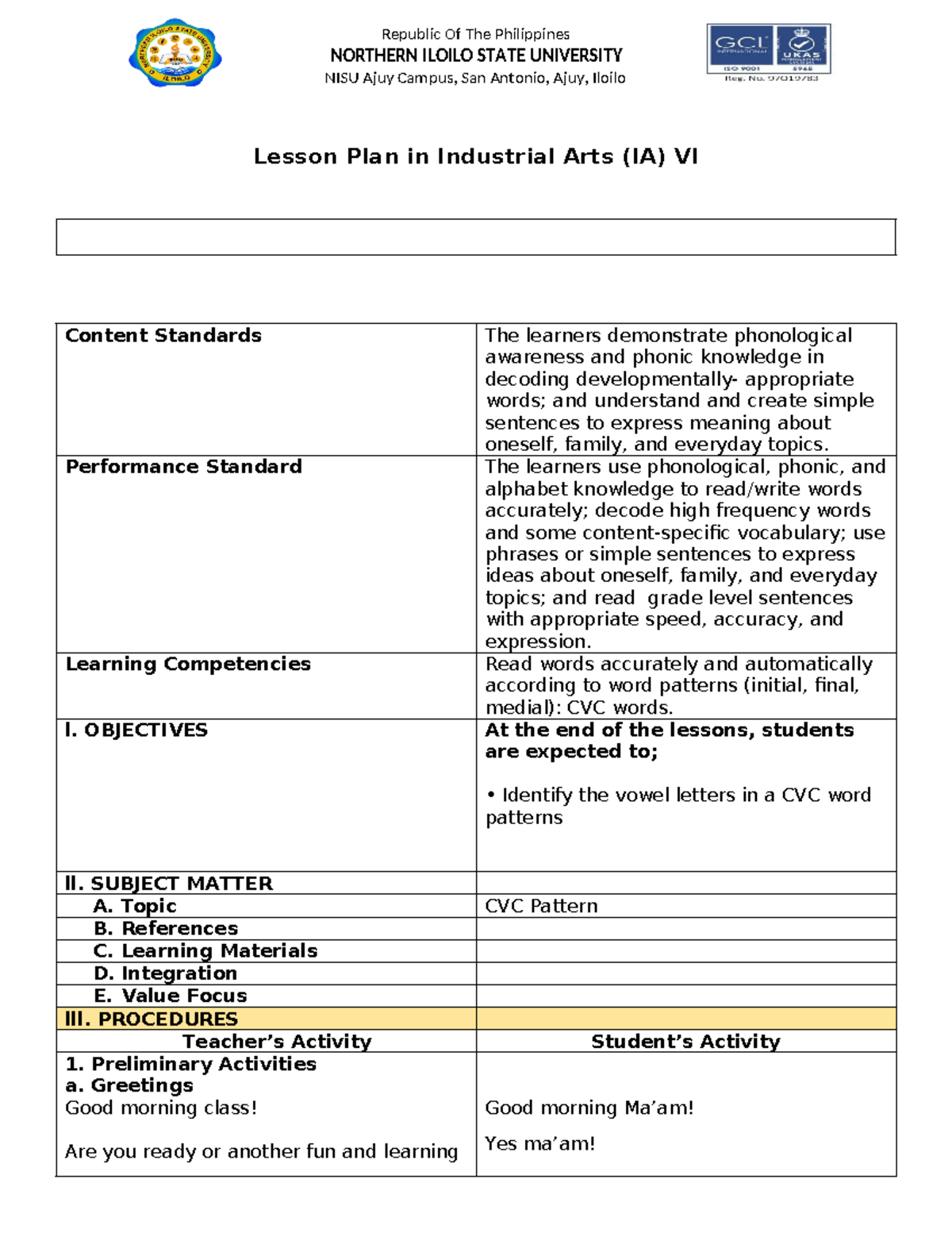 English - Rubrics for output - NORTHERN ILOILO STATE UNIVERSITY NISU ...