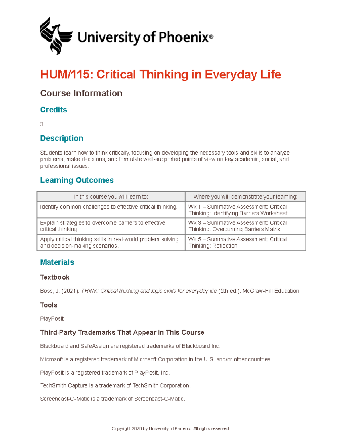 Hum115 v10 syllabus - HUM/115: Critical Thinking in Everyday Life ...