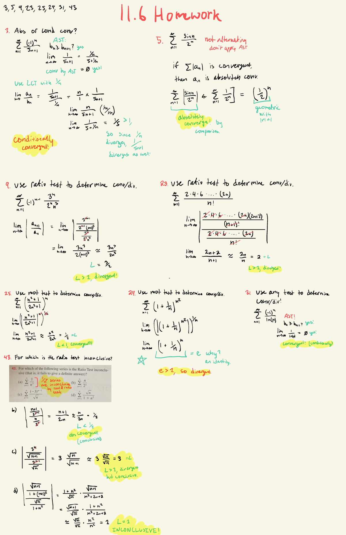11.6 Problems - CALC II HMWRK - REVIEW AND PRACTICE - 3,5, 9,23, 25, I ...