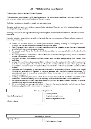 IAS 7 - notes - IAS – 7 ( Statement of Cash Flows ) Cash comprises cash ...