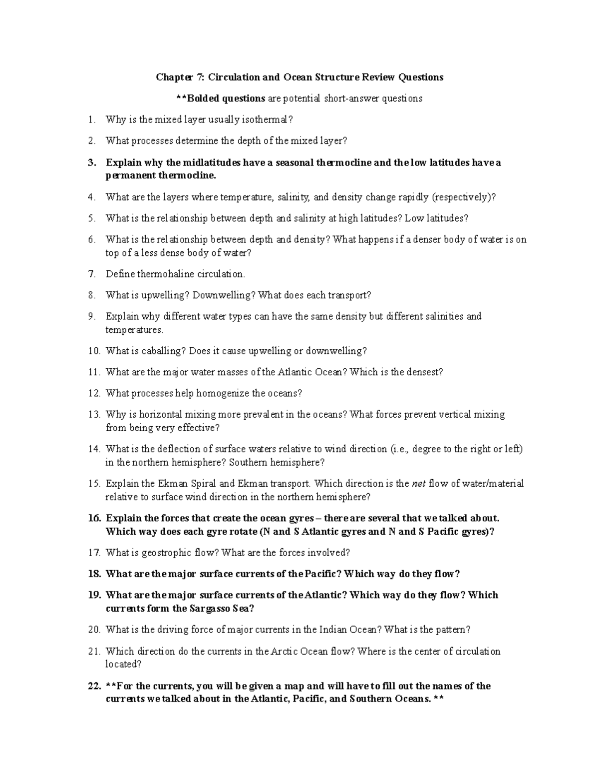 Chapter 7 Review Questions-2 - Chapter 7: Circulation and Ocean ...