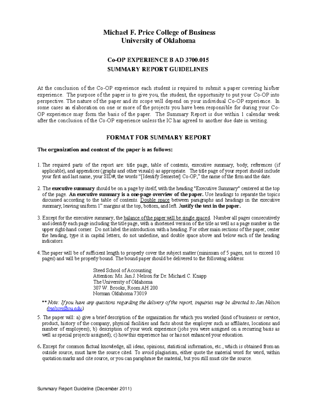 Co-Op Summary Report guidelines - Summary Report Guideline (December ...