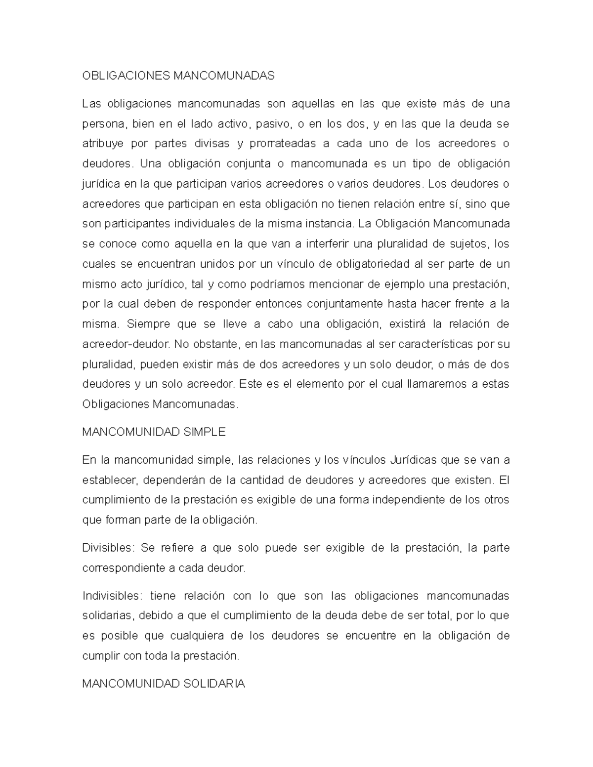 Obligaciones Mancomunadas - Una obligación conjunta o mancomunada es un ...