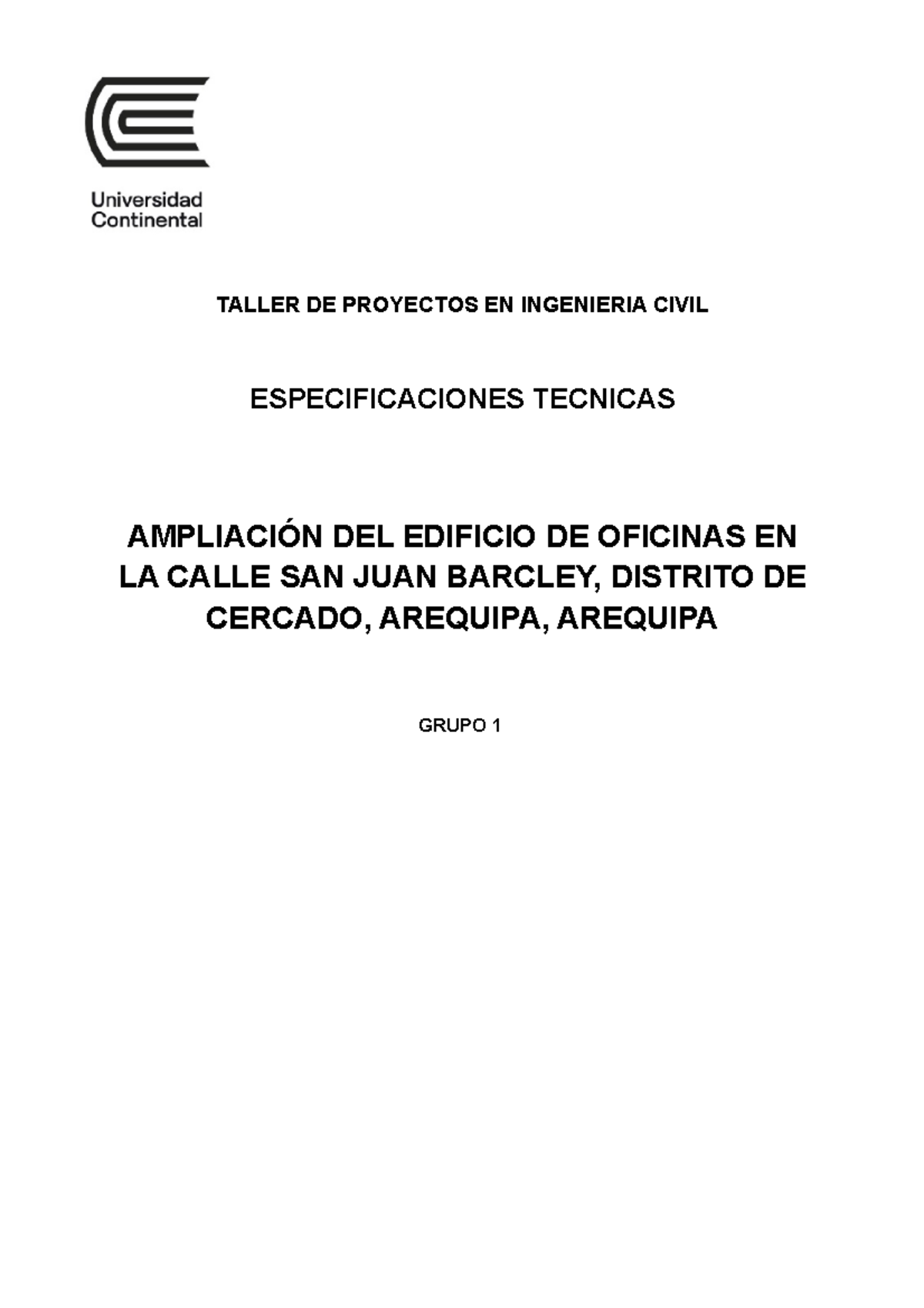 Especificaciones Tecnicas - TALLER DE PROYECTOS EN INGENIERIA CIVIL ESPECIFICACIONES TECNICAS ...