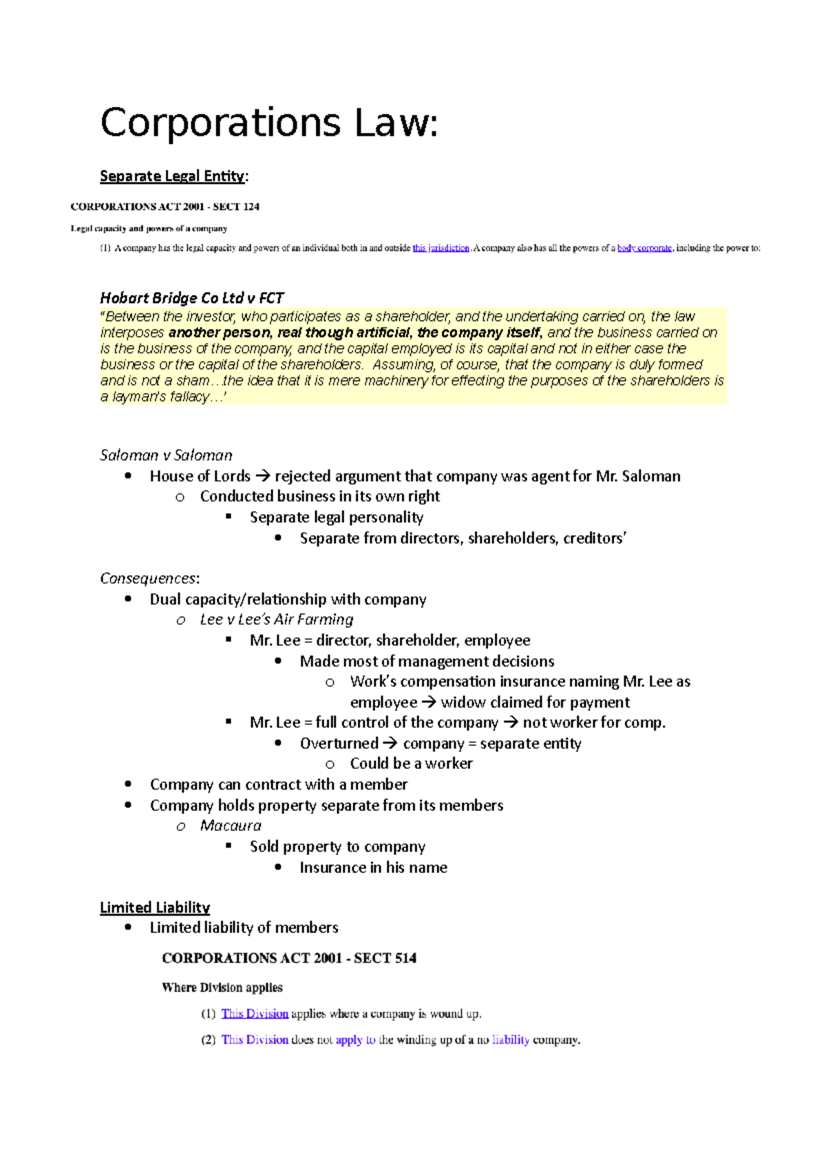Corporations Law - lecture notes for corporation law - Corporations Law ...