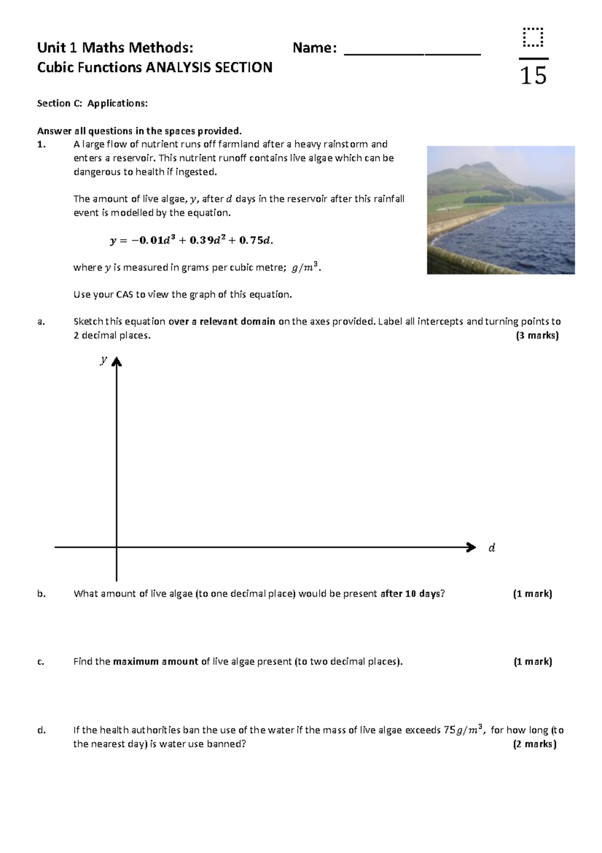2014 Cubic Functions Analysis Test - Unit 1 Maths Methods: Name ...