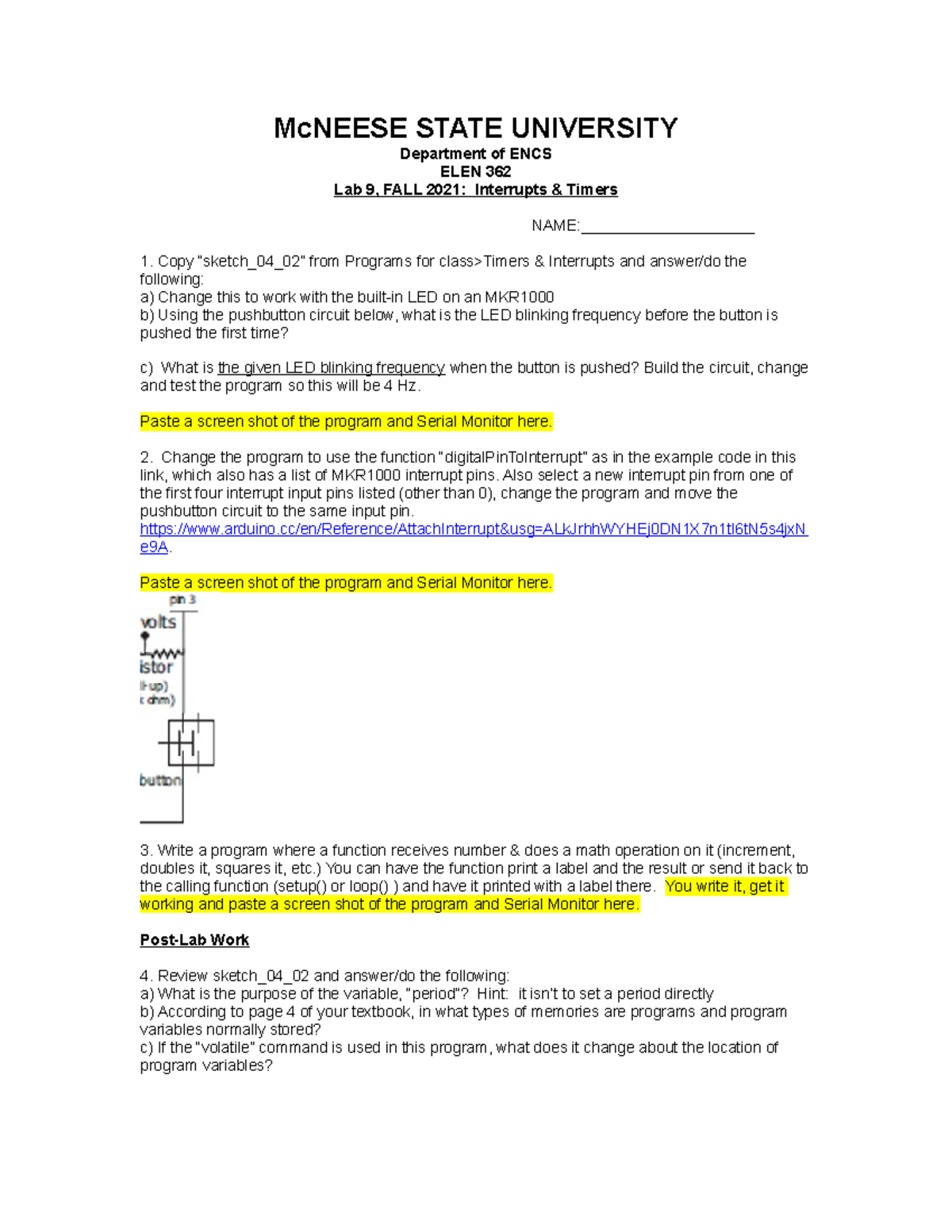 Lab8 fall21 - lab - McNEESE STATE UNIVERSITY Department of ENCS ELEN ...