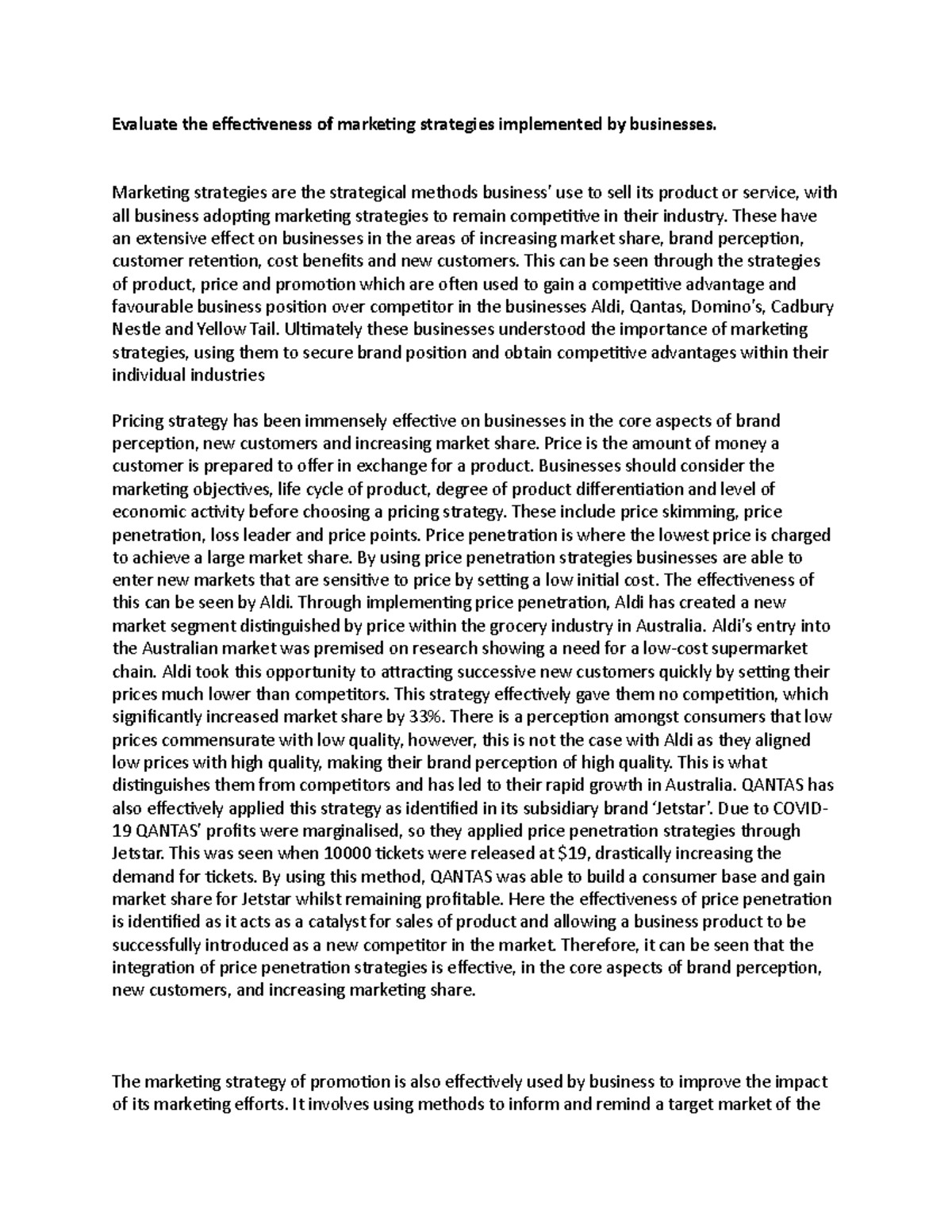 Marketing strategies essay - Evaluate the effectiveness of marketing ...