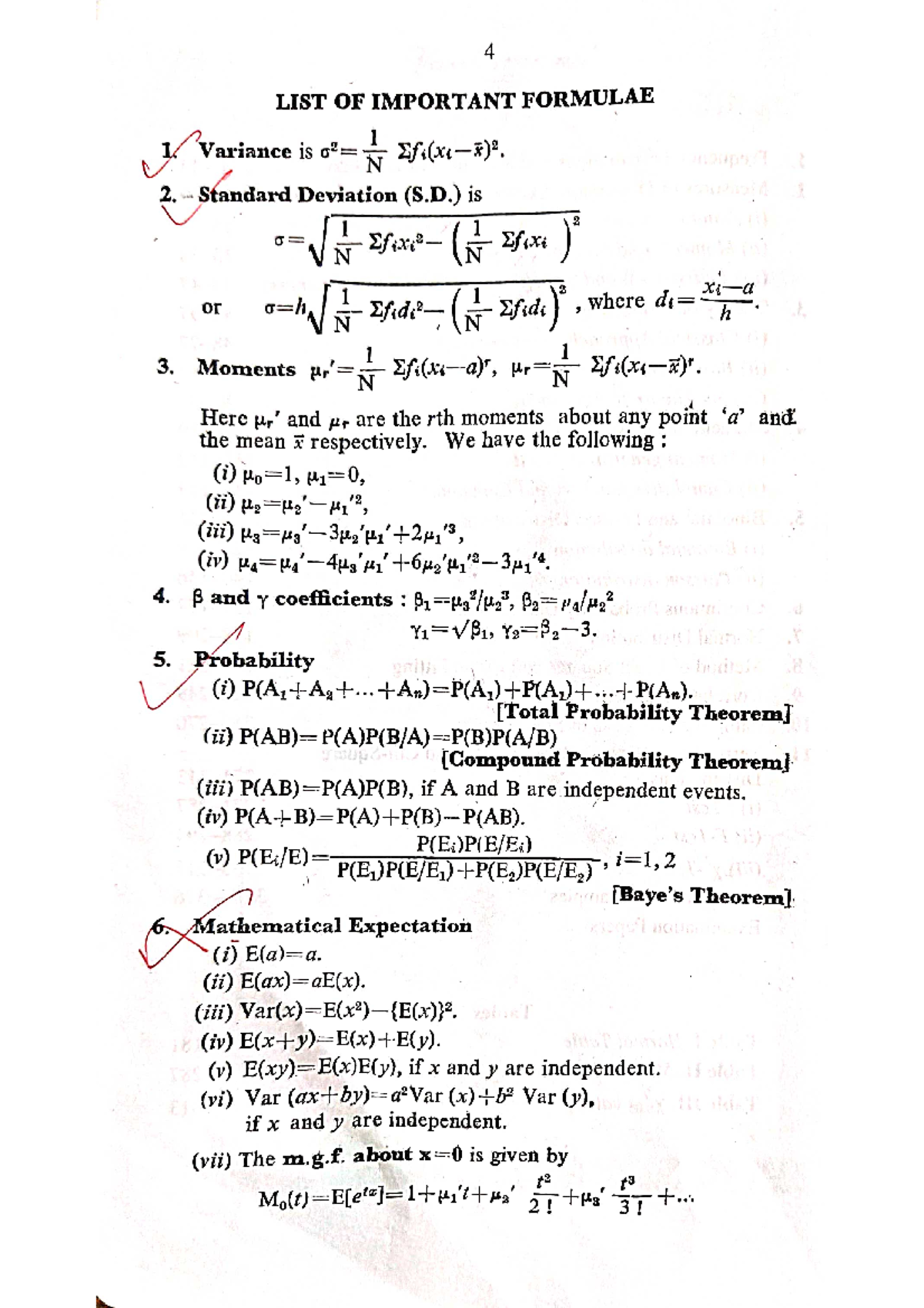 Ssmda , Unit 1&2 - 4 LIST OF IMPORTANT FORMULAE 1 Variance is 2. Standard Deviation (S.) is or 3 ...