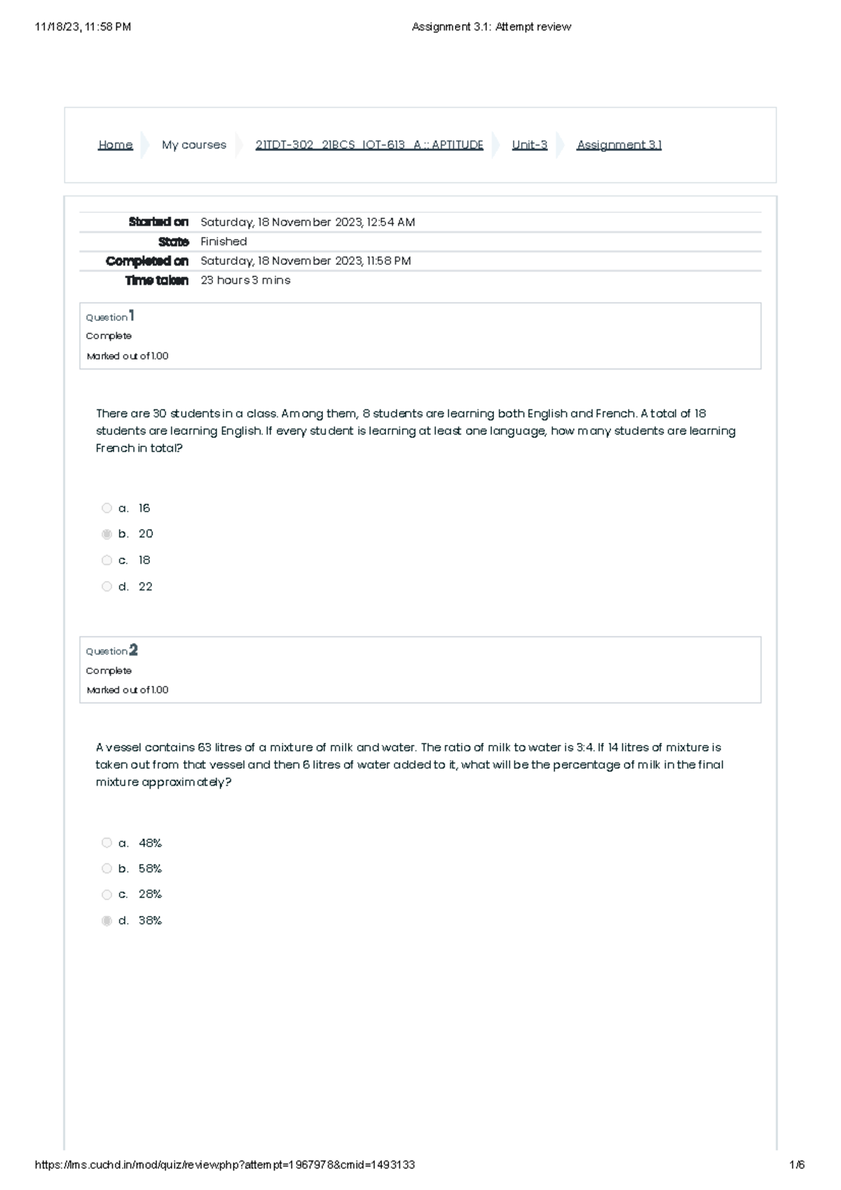 Assignment 3.1 Attempt review - Home My courses 21TDT-302_21BCS_IOT-613 ...
