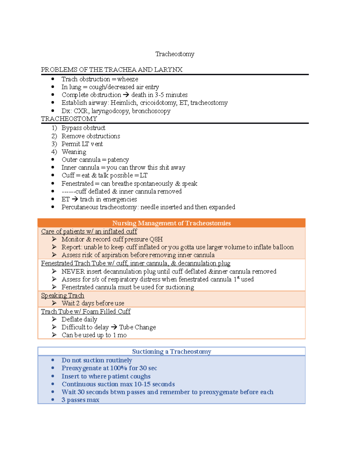 Tracheostomy - lecture and book notes - Tracheostomy PROBLEMS OF THE ...