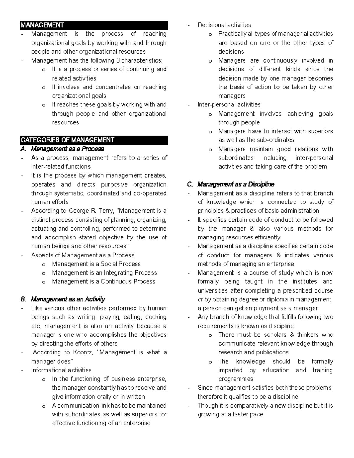 EMGT- Prelims - dgssr - MANAGEMENT Management is the process of ...