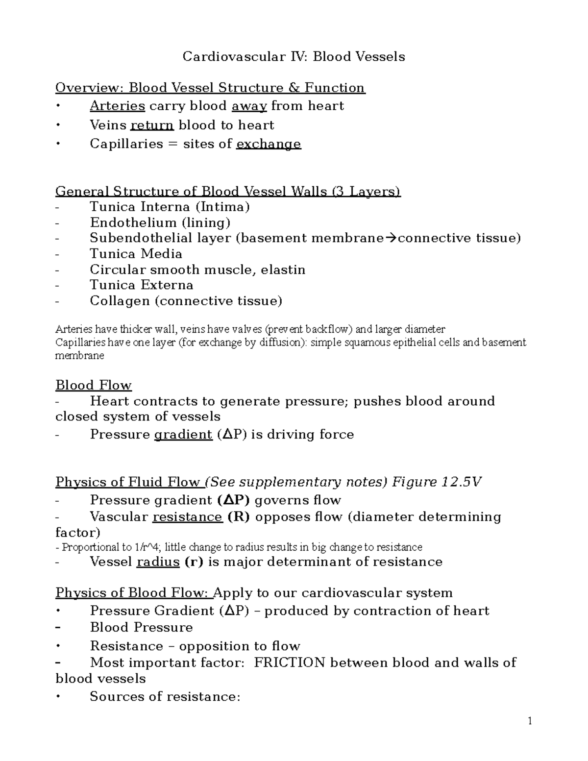Cardiovascular Blood Vessels - Cardiovascular IV: Blood Vessels ...
