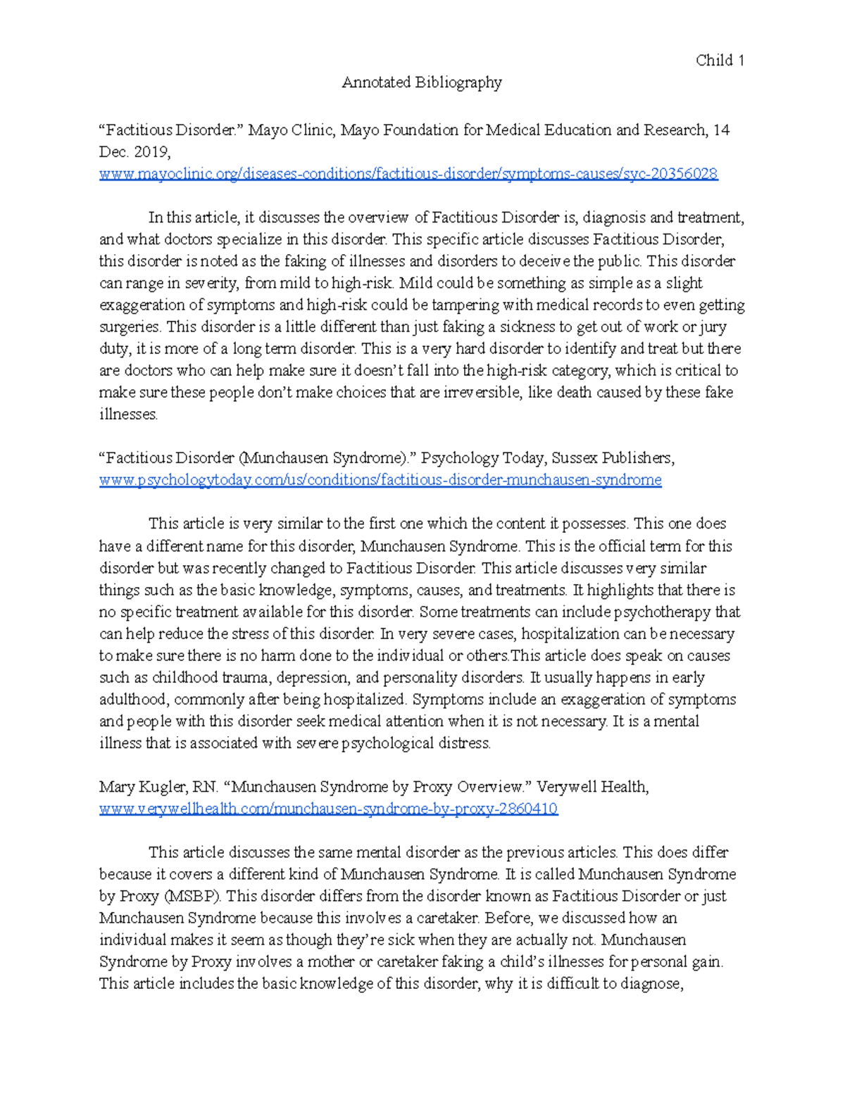 annotated bibliography-Munchausen - Child 1 Annotated Bibliography ...