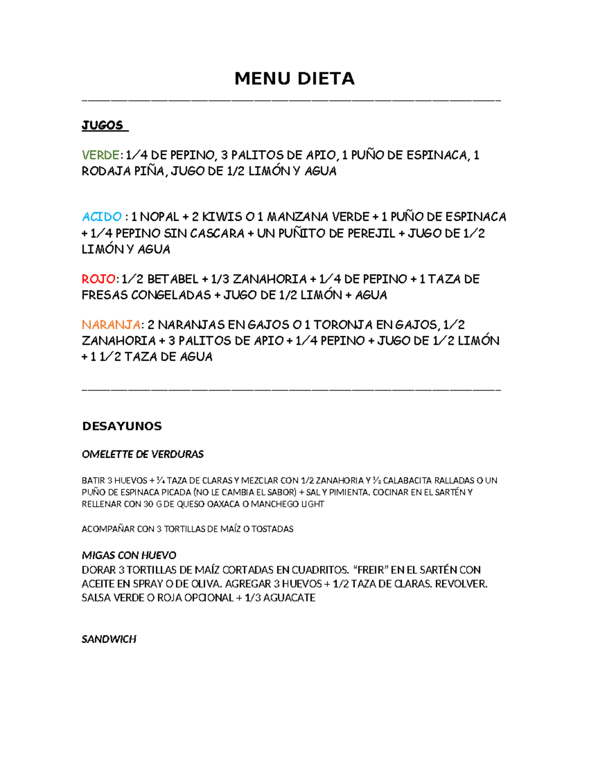 MENU Dieta - MENU DIETA