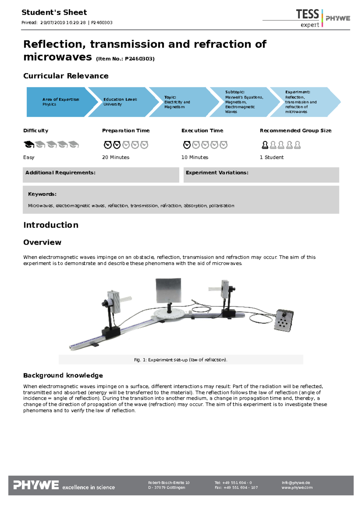 Experiment - Reflection, Transmission and Refraction of Microwaves ...