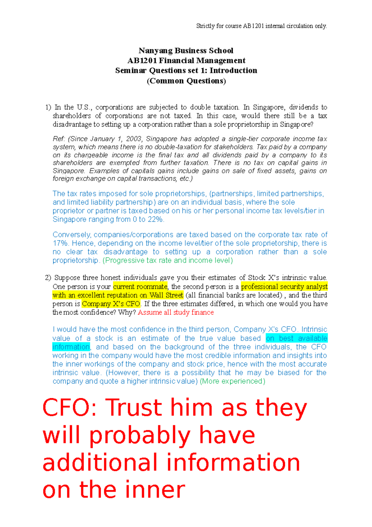 Sem 1 Week 1 Tut - Nil - Strictly for course AB1201 internal ...