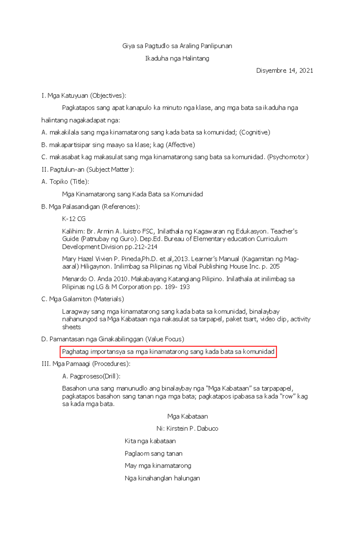 Detailed Lesson in Araling Panlipunan 2 - Giya sa Pagtudlo sa Araling ...