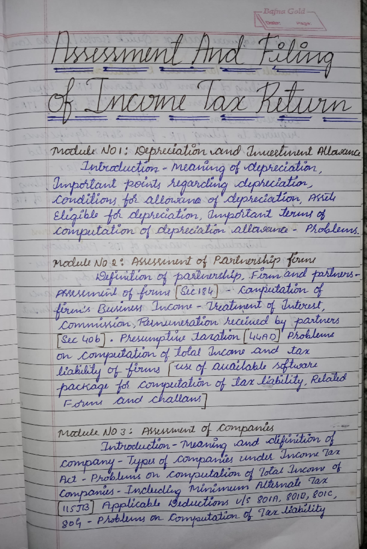 ITR chapter 1 & 2 - Income tax Return notes - Bafna Gold Data: Page ...