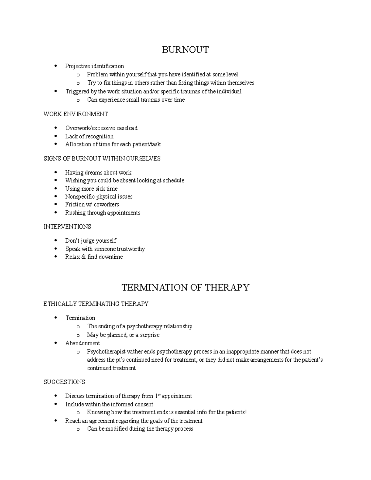 Burnout: Termination OF Therapy - BURNOUT Projective identification o ...