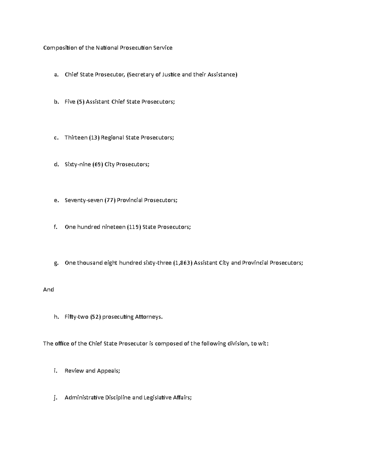 Lecture 6 - Composition of the National Prosecution Service a. Chief ...