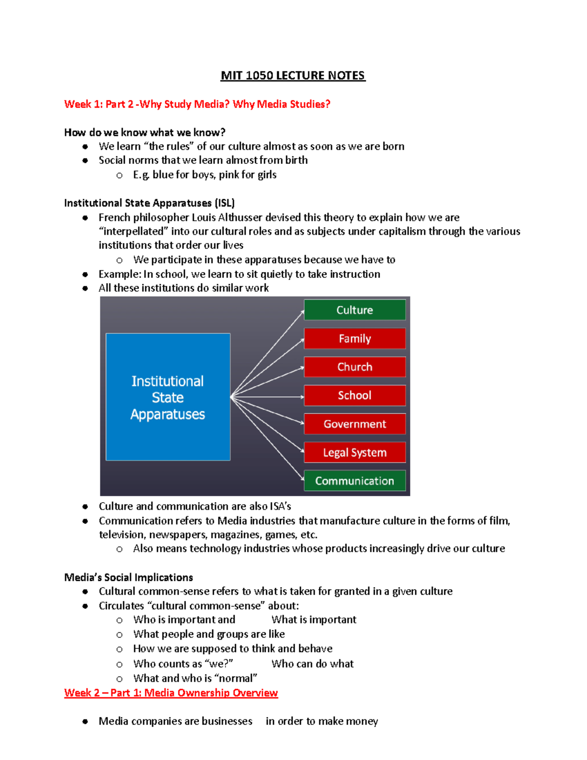 MIT 1050 Lecture Notes ALL - MIT 1050 LECTURE NOTES Week 1: Part 2 -Why ...