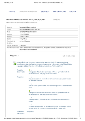 Fundamentos de Sistemas Operacionais - Questionário 1 - Revisar envio ...