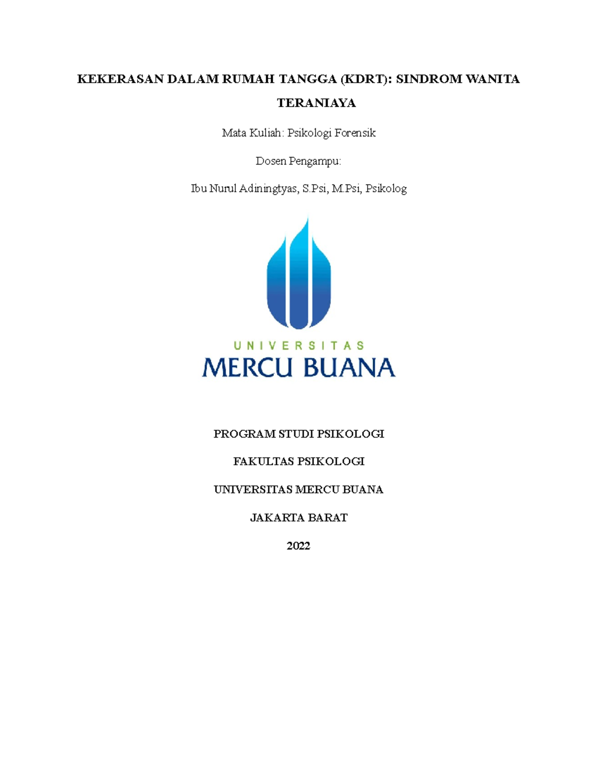 Psi Forensik KDRT - KDRT - KEKERASAN DALAM RUMAH TANGGA (KDRT): SINDROM ...