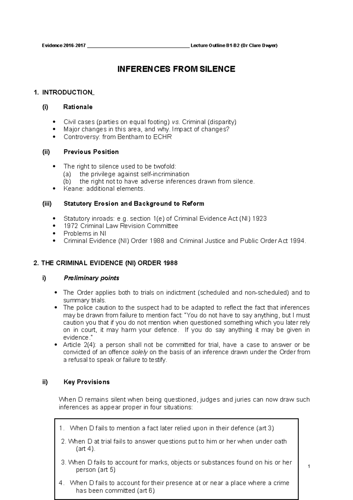 B1-B2 Lecture Outline - Undergrad uni work - Evidence 2016-2017 - Studocu