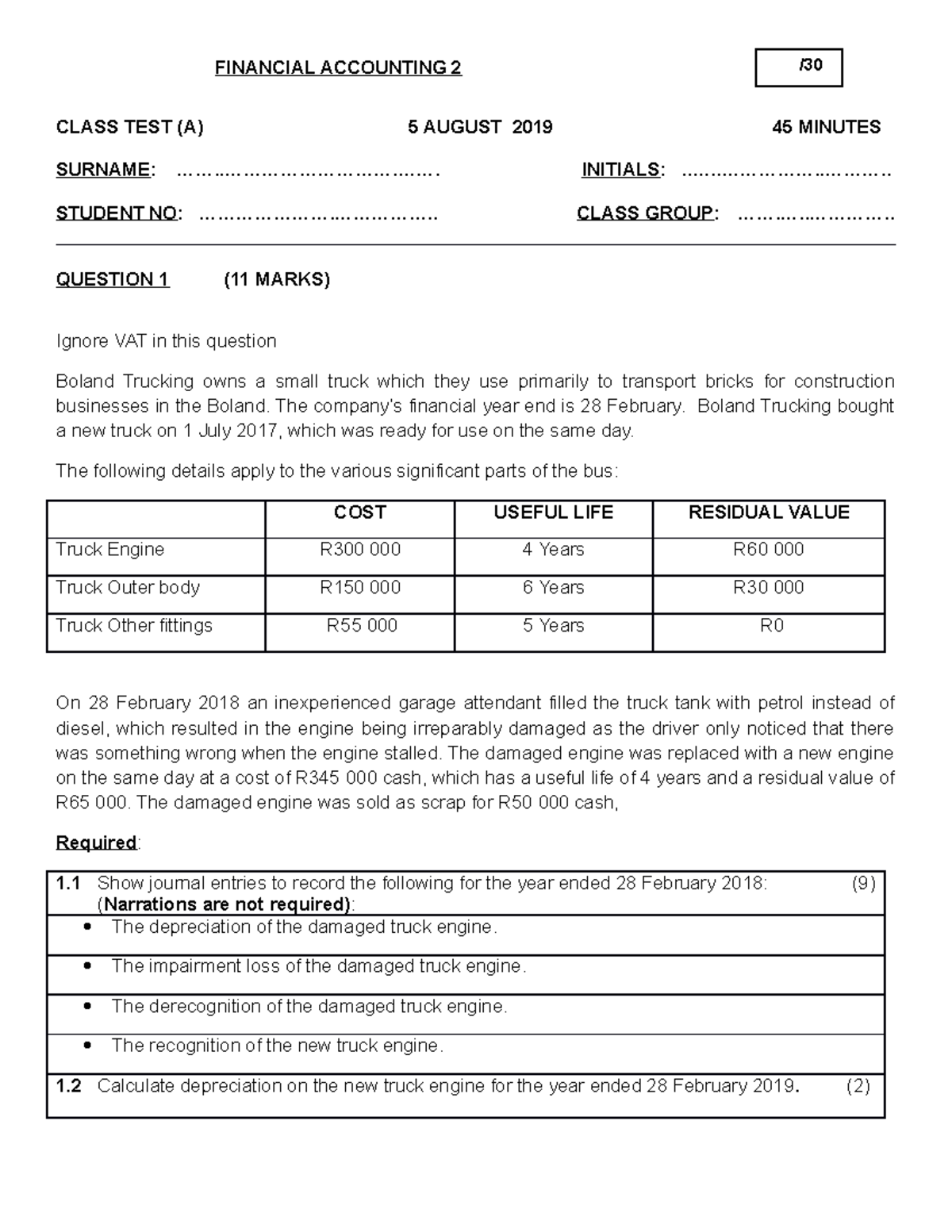 TEST 2 5 August 2019, questions and answers - FINANCIAL ACCOUNTING 2 ...