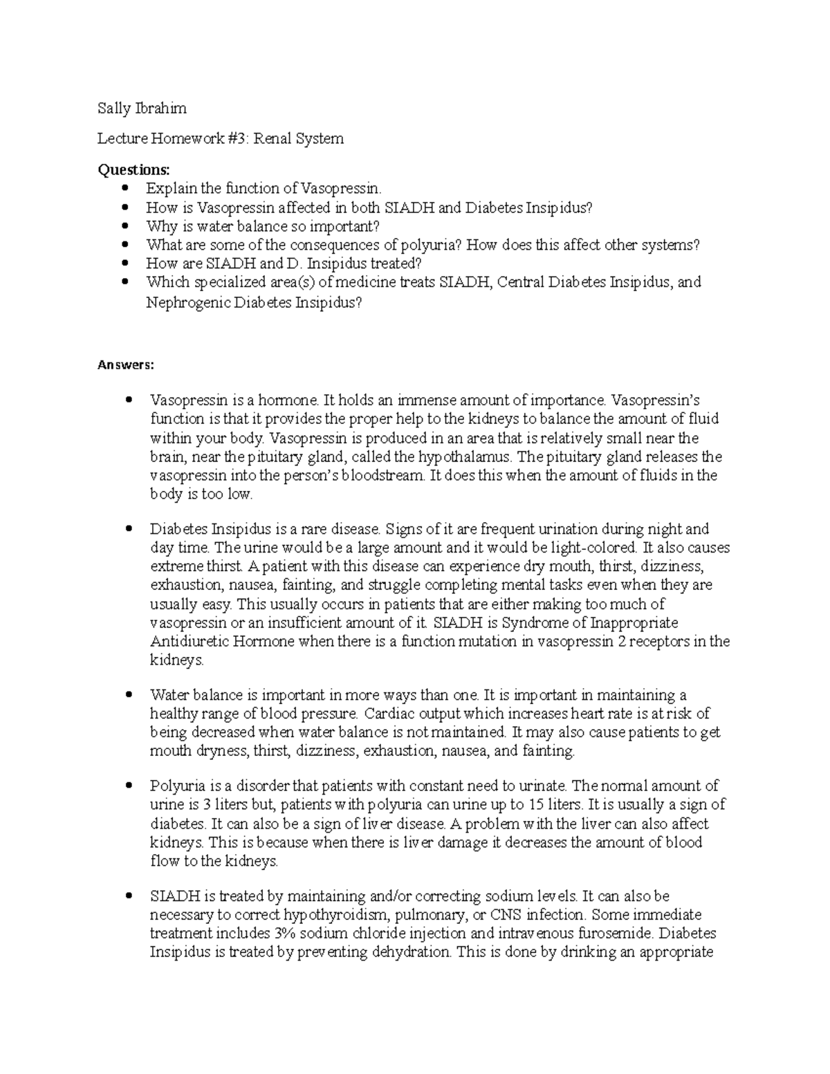 Lecture Homework 3- Renal System - Sally Ibrahim Lecture Homework #3 ...