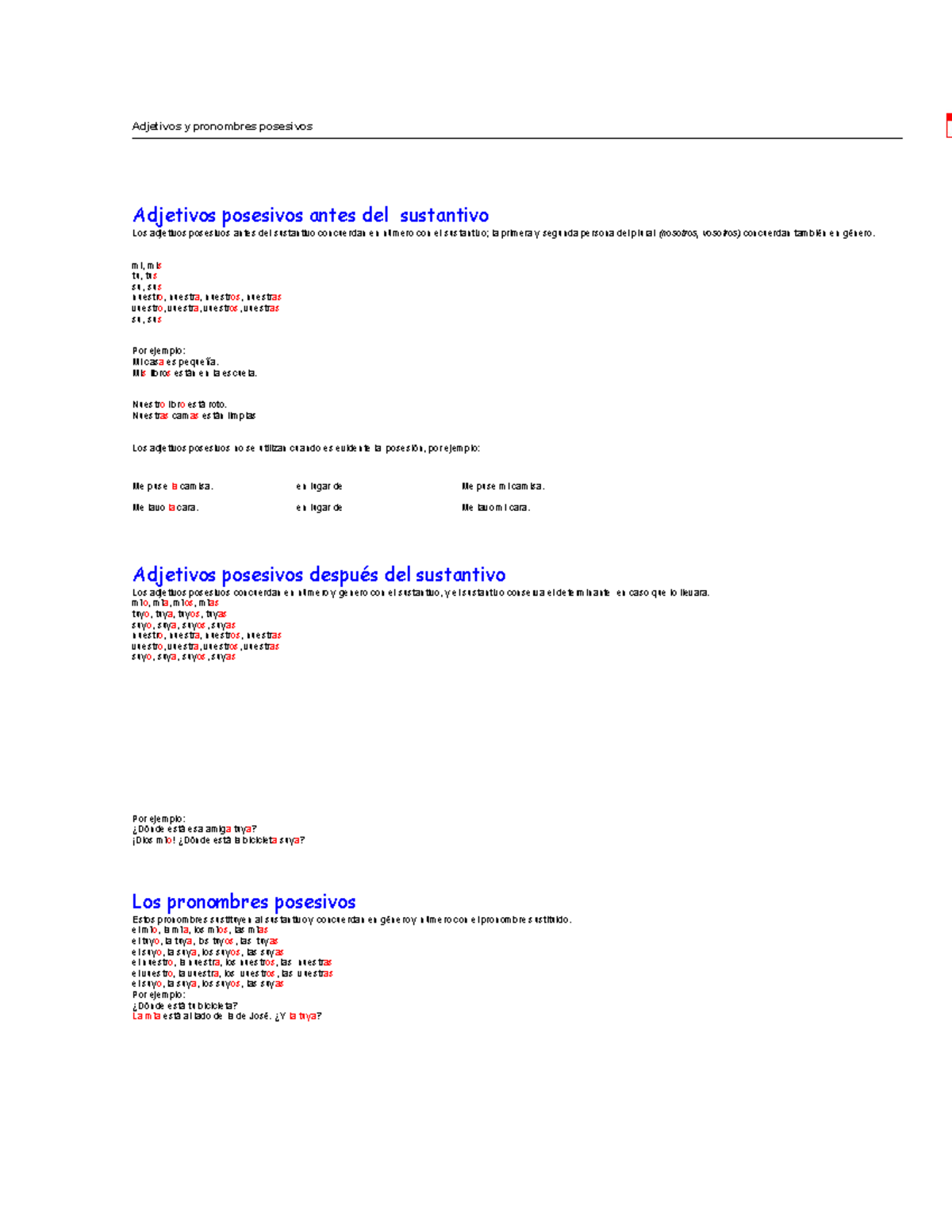 Adjetivos y pronombres posesivos - Adjetivos y pronombres posesivos ...