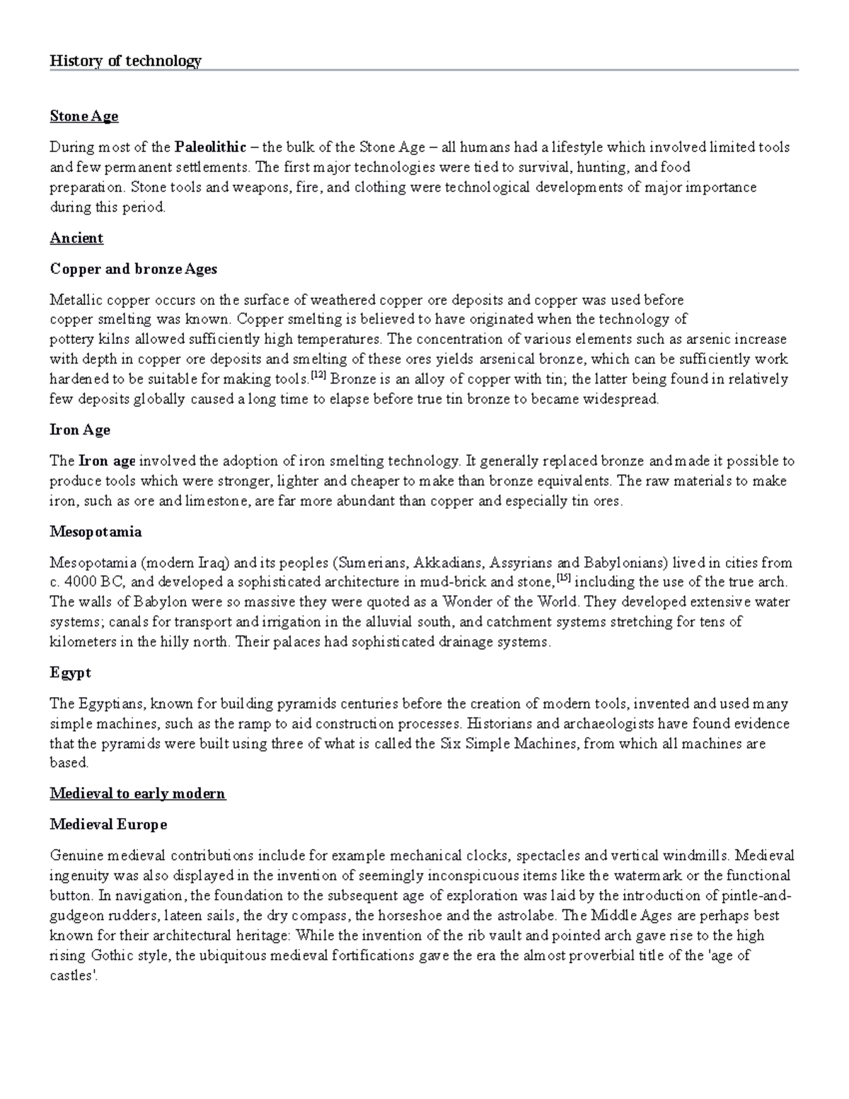 History of technology sts - History of technology Stone Age During most ...